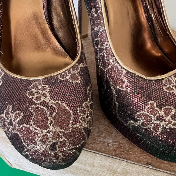 Reba | Shoes | Reba Brown Glitter Stilettoes Platform Heels | Poshmark